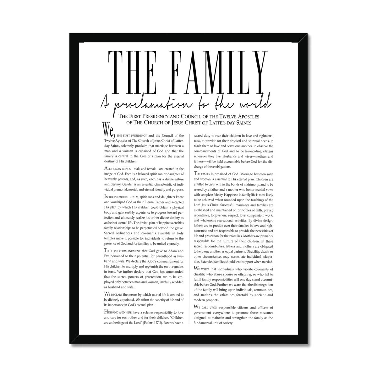 Family Proclamation Framed Print – Sincerely Us - Hand Made Framed Wall Art